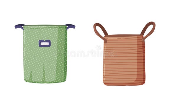 Empty Laundry Basket or Hamper with Side Handle Vector Set Stock Vector ...