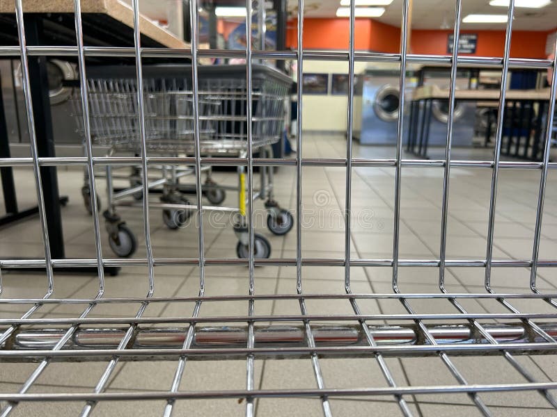 Empty Laundry Cart in a Laundromat Stock Photo - Image of commerce ...