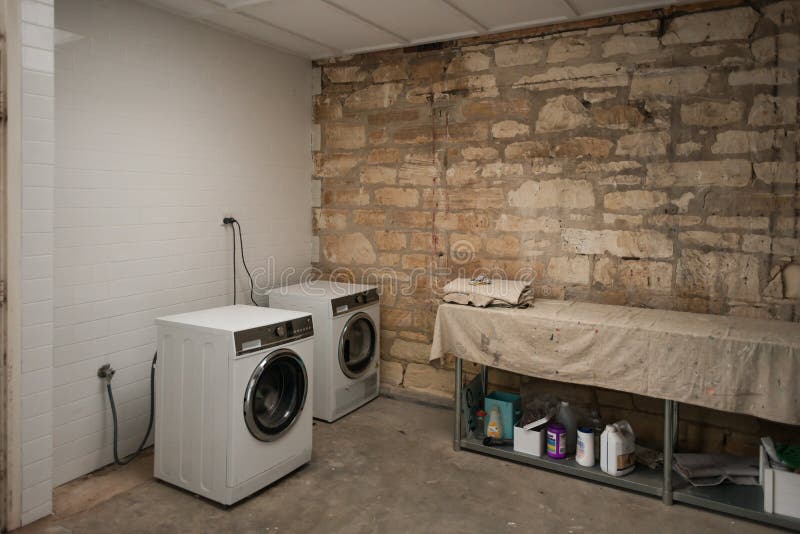 Empty Laundry Room Half Renovated Stock Photo - Image of dryer ...
