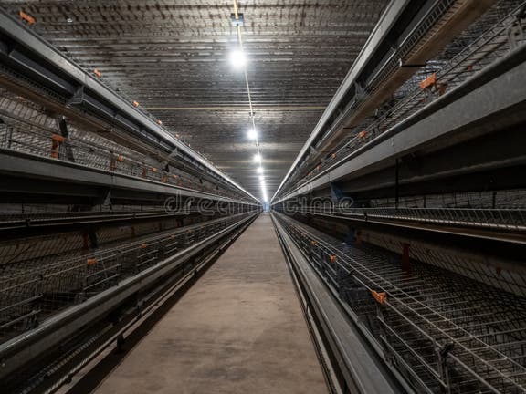 The Empty Laying Cages in the Chicken Farm Stock Image - Image of feed ...