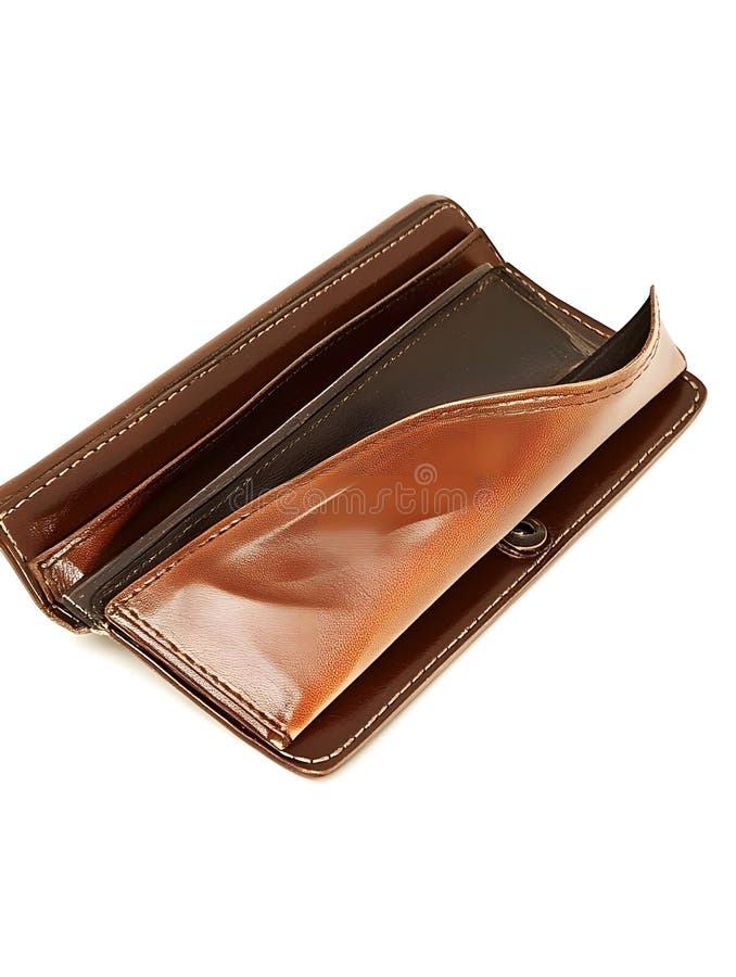 Empty Leather Small Wallet Pouch on a Desk White Background Stock ...