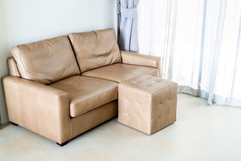 Empty Leather Sofa in Living Room Stock Photo - Image of comfortable ...