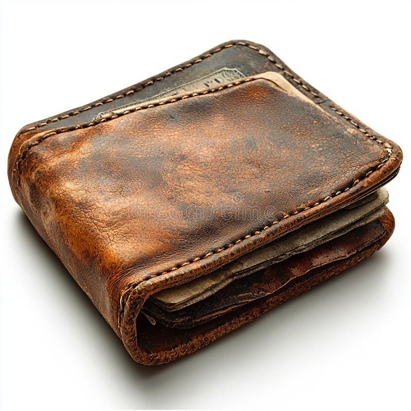 Empty Leather Wallet Shows Signs of Wear and Age Lying on a White ...