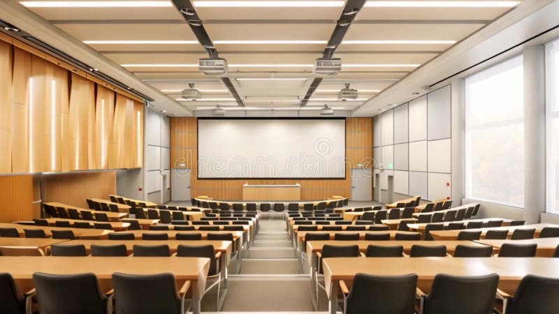 Empty Lecture Hall with Chairs and Projector Screen Stock Footage ...