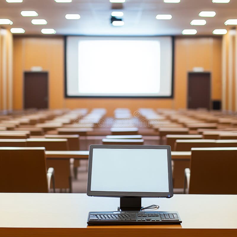 Empty Lecture Hall with Computer and Blank Screen for Your Copy Space ...