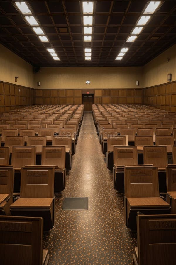 Empty Lecture Hall with Rows of Seats and a Podium Stock Illustration ...