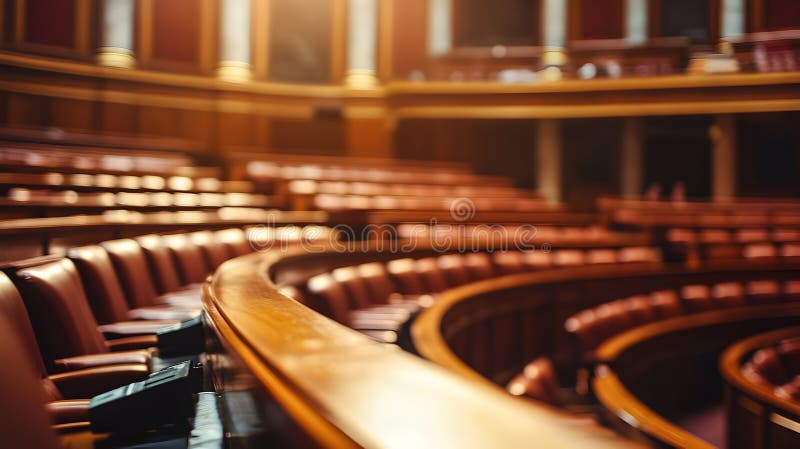Empty Lecture Hall with Rows of Wooden Chairs and Stage. Generative AI ...