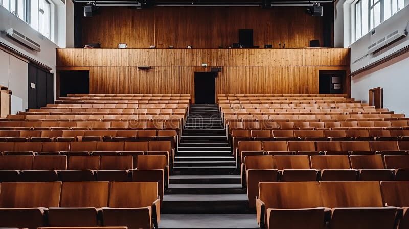 Empty Lecture Hall Rows of Wooden Seats Stock Illustration ...