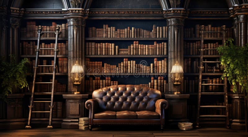 An Empty Library Filled with Books Stock Photo - Image of literature ...