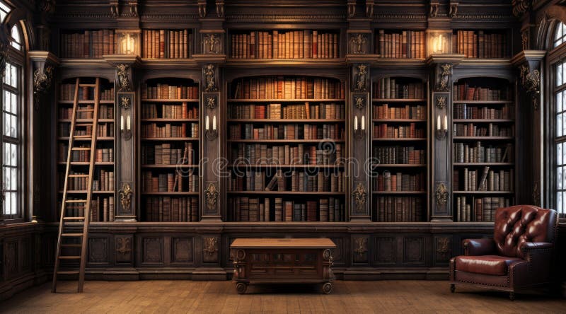 An Empty Library Filled with Books Stock Photo - Image of wall, books ...