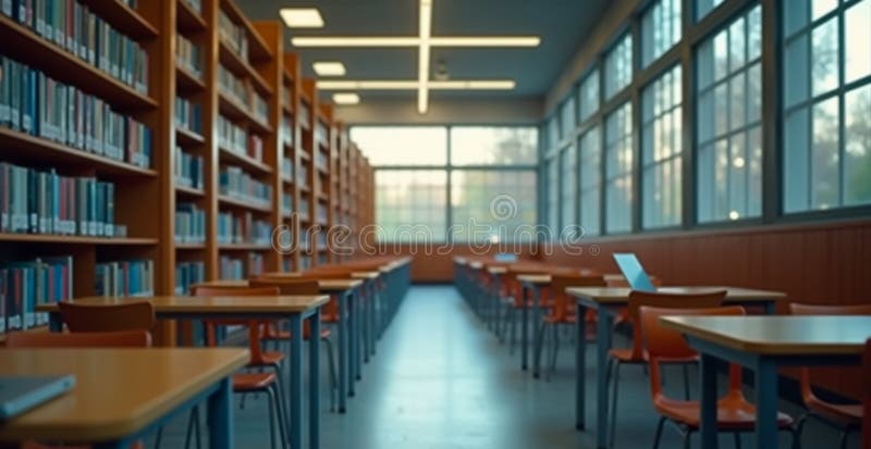 Empty Library with Laptop on Study Table Stock Photo - Image of self ...