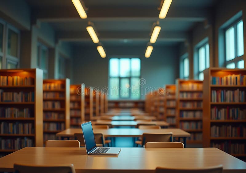 Empty Library with Laptop on Study Table Stock Photo - Image of ...