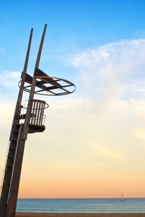 Empty Lifeguard Perch Overlooking Sunset Stock Photo - Image of sunset ...