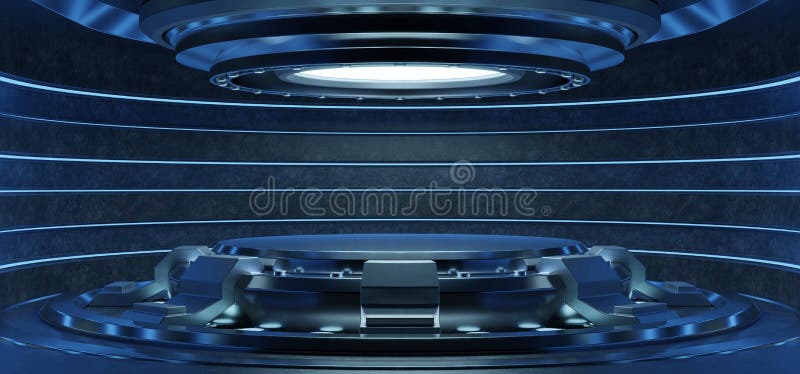 Empty Light Blue Studio Room Futuristic Sci Fi Big Hall Room with ...