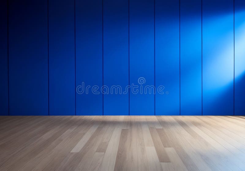 Empty Light Blue Wall with Beautiful Chiaroscuro and Wooden Floor ...