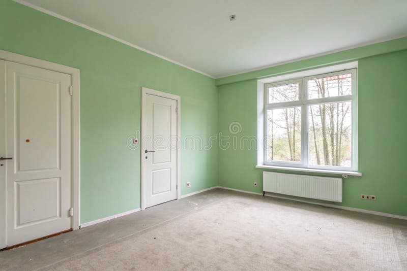 Empty Light Green Room with White Door Stock Illustration ...