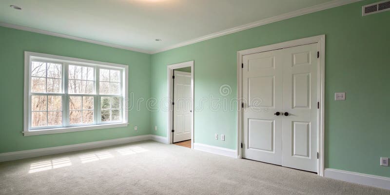 Empty Light Green Room with White Door Stock Illustration ...