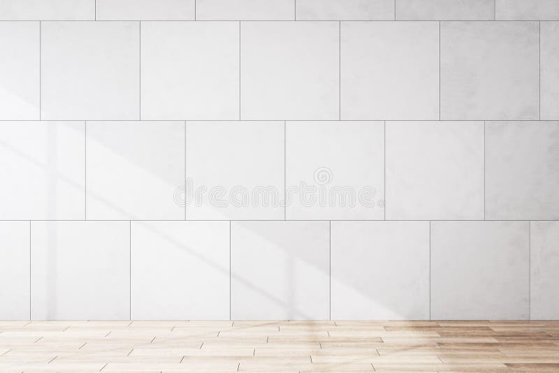 Empty Light Marble Tiles Wall and Wooden Floor Stock Illustration ...