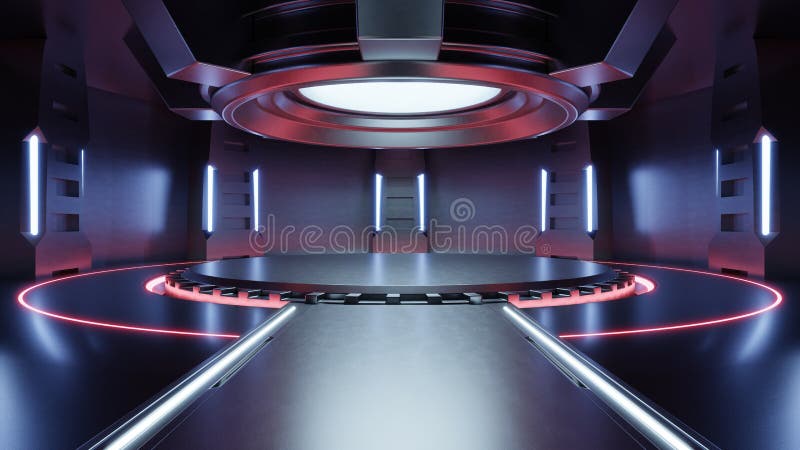 Empty Light Red Studio Room Futuristic Sci Fi Big Hall Room with Lights ...