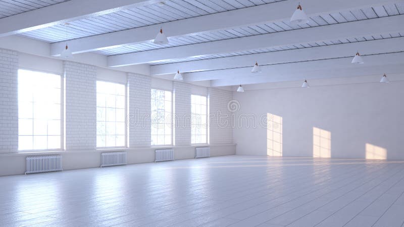 Empty Light Room with Windows Stock Illustration - Illustration of ...