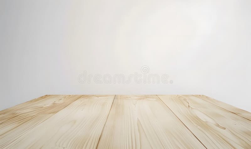 Empty Light Wooden Table with White Wall Background, Ai Generated Stock ...