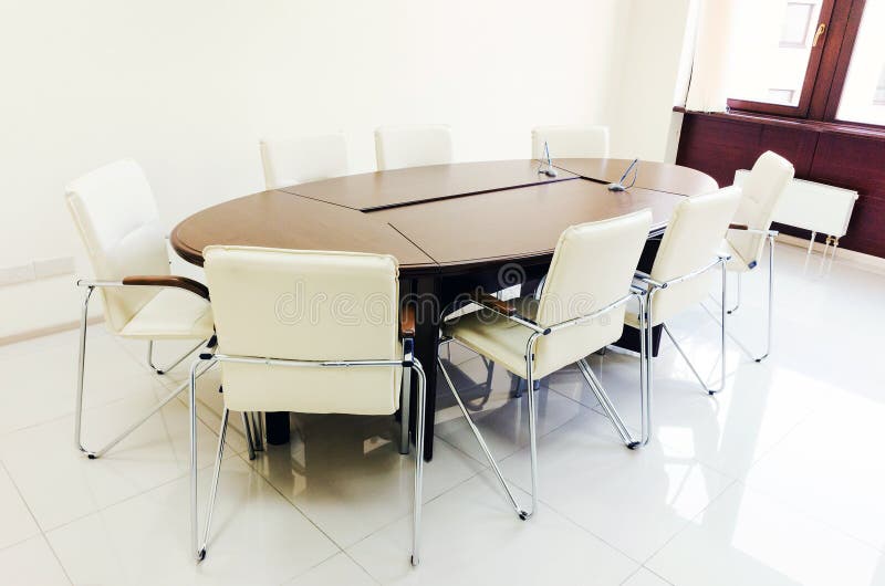 Empty Lighting Meeting Room With Long Table Stock Image - Image of ...