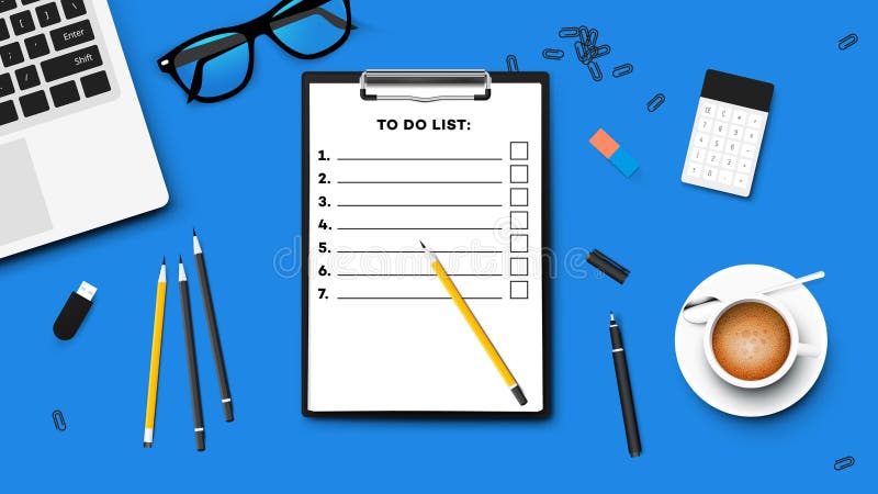 Empty List on Paper Holder. Top View on the Working Table. Stock Vector ...