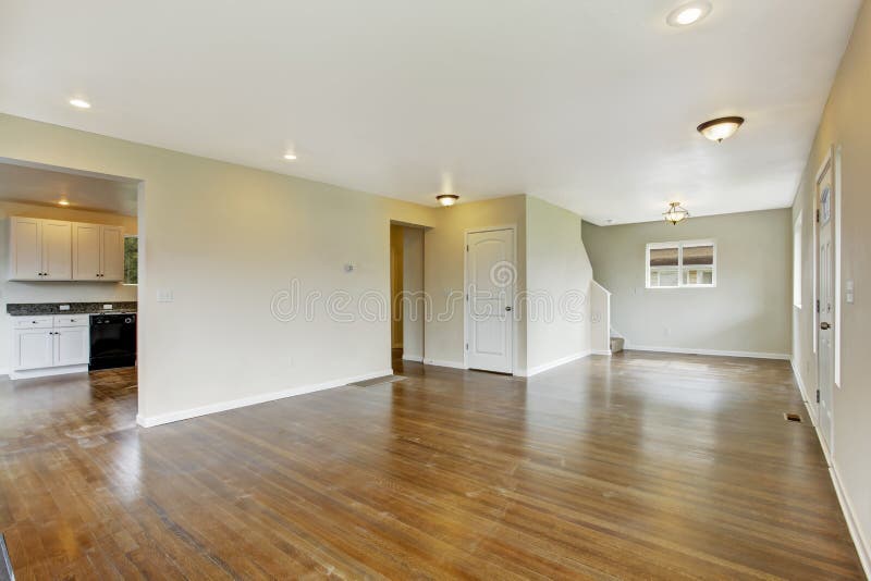 Large Empty Living Room Interior with Carpet Floor and Fireplace. Stock ...