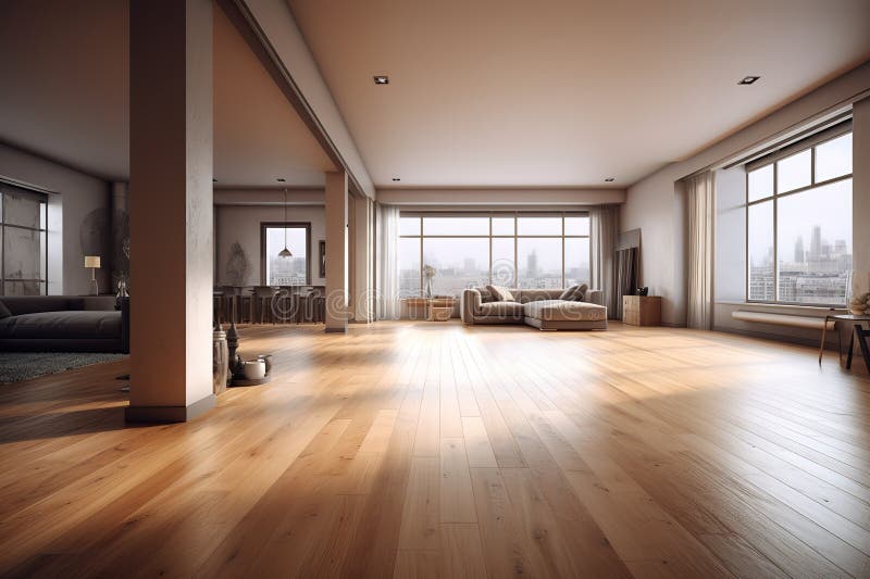 Empty Living Room with Hardwood Floor. Generative AI Stock Illustration ...