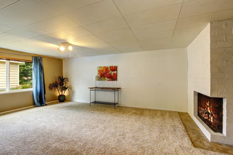Empty Living Room Interior with Fireplace and Carpet Floor. Stock Photo ...