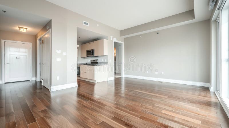 Empty Living Room with Laminated Flooring and Recently Finished Smooth ...