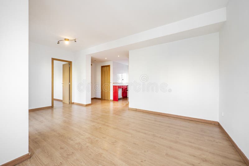 Empty Living Room with Oak Flooring and Door Carpentry and Skirting ...