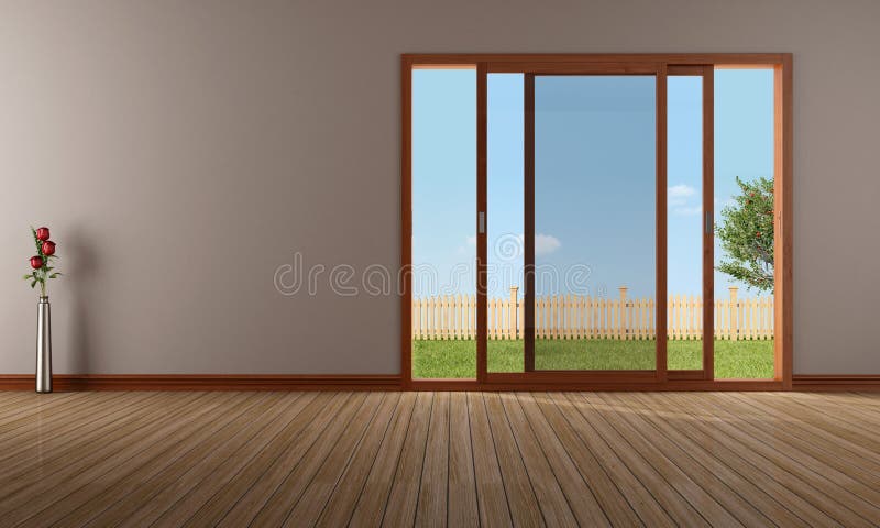 Empty Living Room with Open Sliding Window Stock Illustration ...