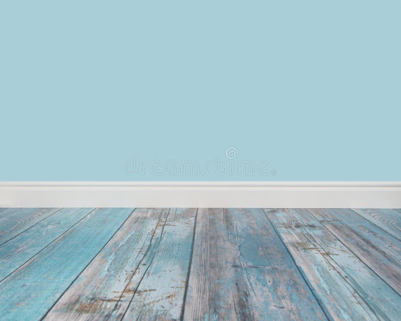 Empty Living Room Setting Blue Wall and Blue Wooden Floor Stock Photo ...
