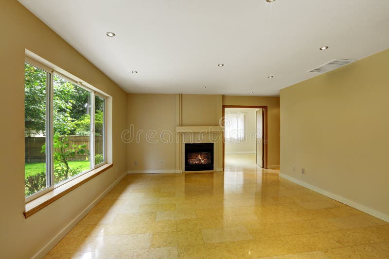 Empty Living Room with Shiny Marble Tile Floor Stock Image - Image of ...