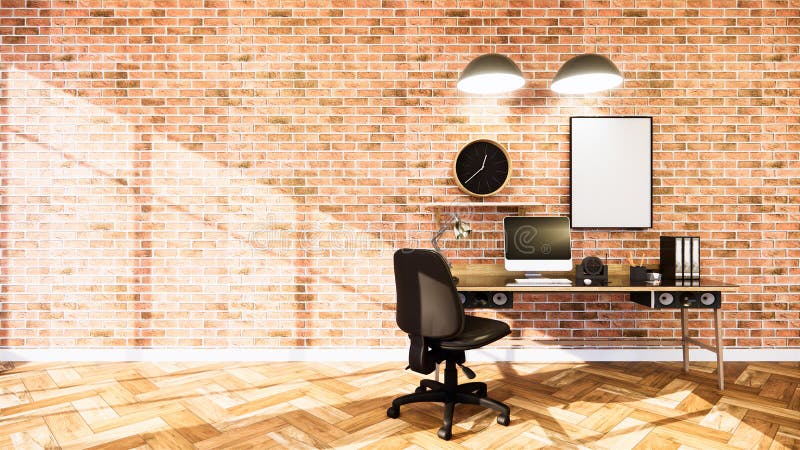 Empty - Living Room White Brick Wall Loft Style Interior Design. 3D ...