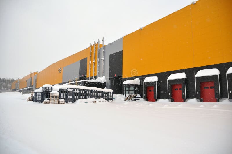 Empty Loading Area of a Large Warehouse in Winter. Warehouse Complex ...