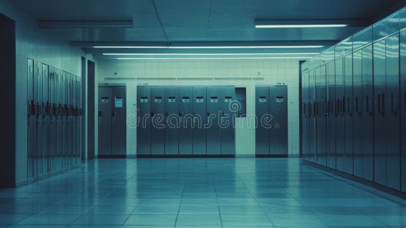 Empty Locker Room with Benches and Lockers Stock Illustration ...