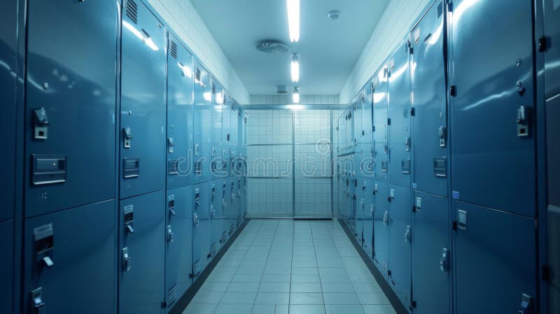 Empty Locker Room with Blue Lockers, Generative AI Stock Photo - Image ...
