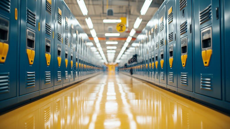 Empty Gym Locker Room with Wooden Benches and Lockers Stock Image ...
