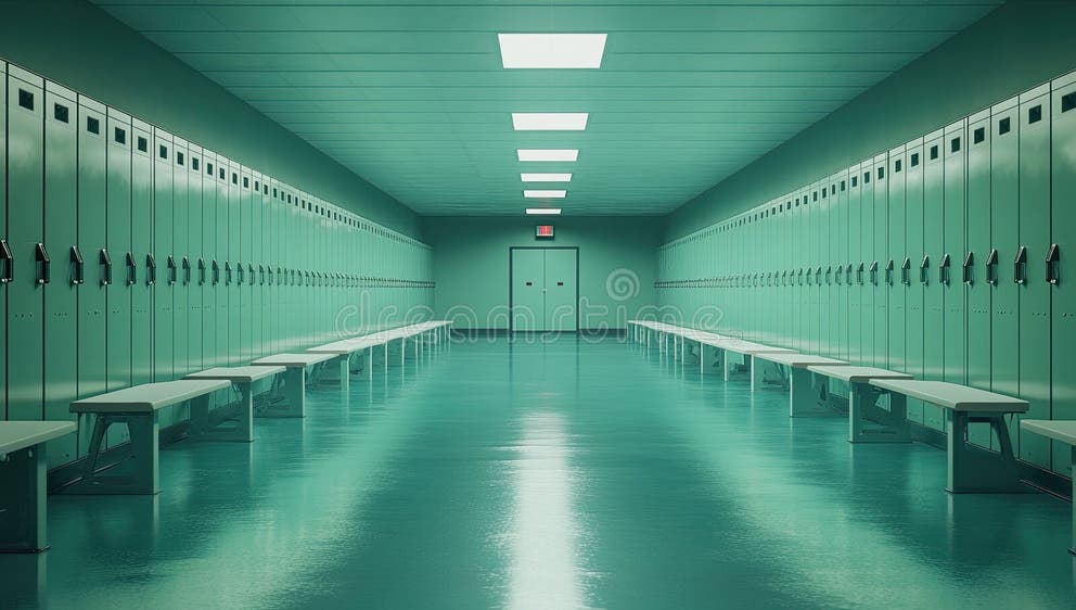 Empty Teal Locker Room stock illustration. Illustration of industrial ...