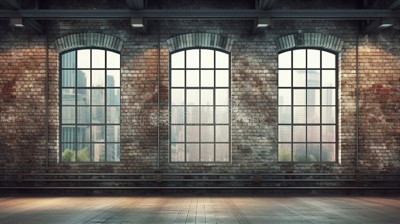 Empty Loft Industrial Grunge Interior. Old Brick Wall Stock ...
