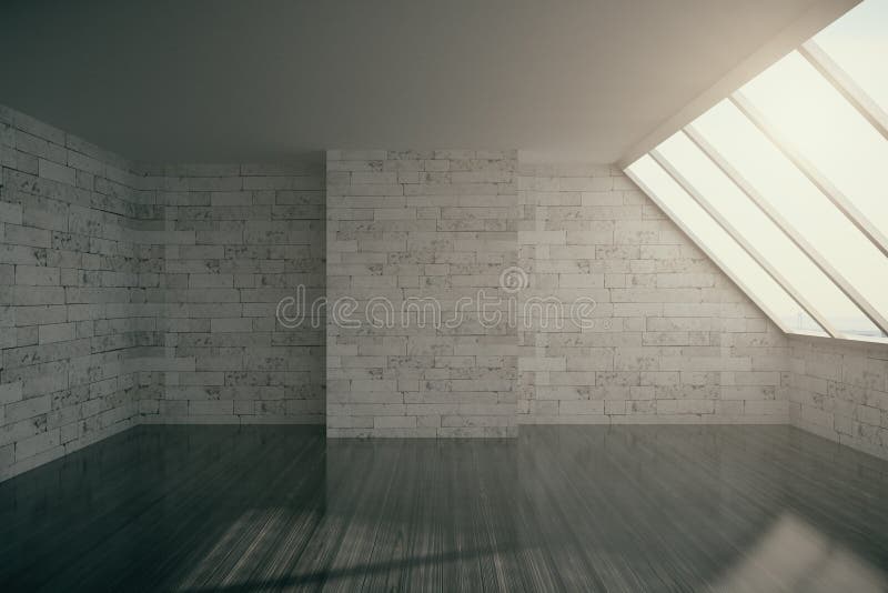 Empty Loft Room Interior with Dormer Window Stock Illustration ...