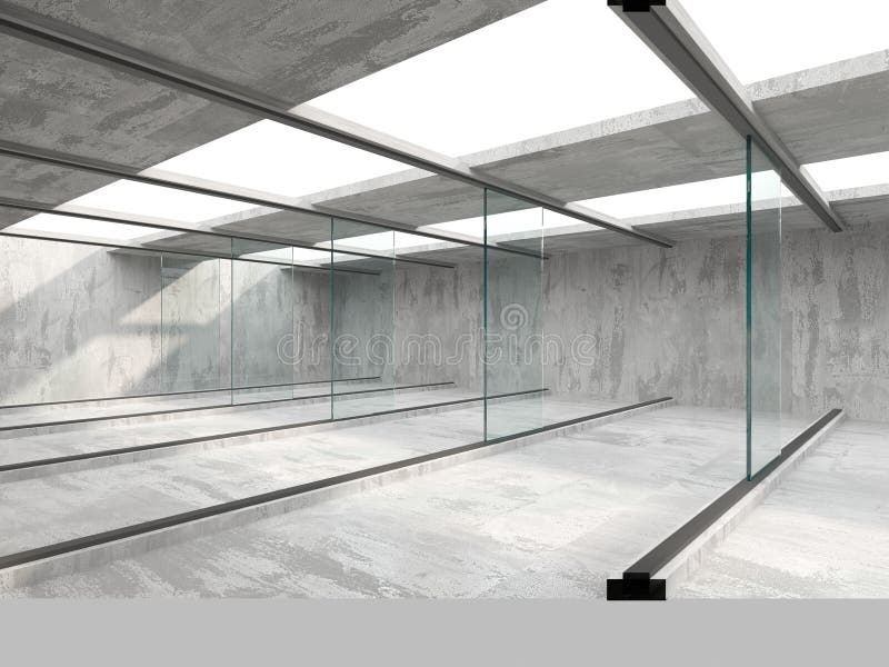 Empty Loft Living Room Interior Design. Concrete and Glass Walls Stock ...