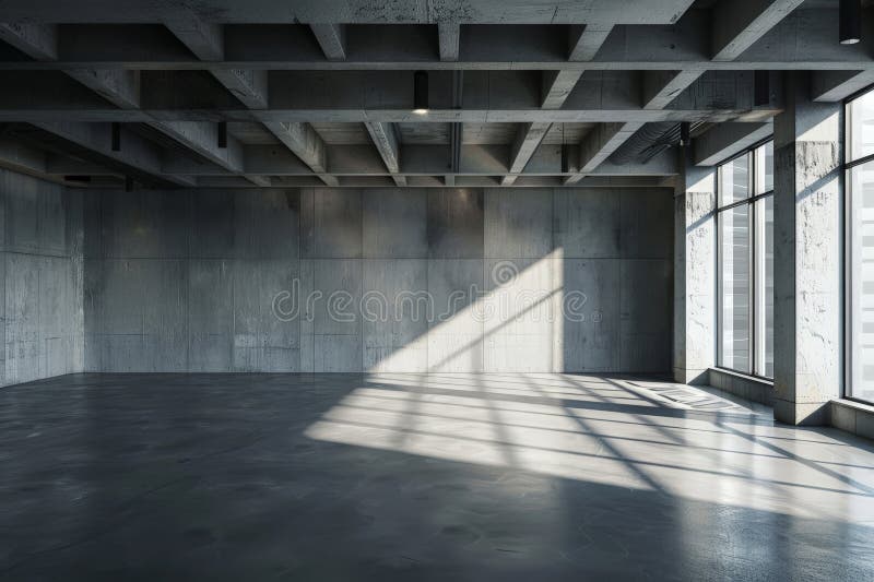Empty Loft Room Interior Design with Walls, Floor, Window and Sunlight ...