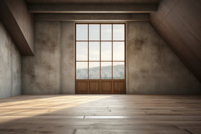 Empty Loft Room with Large Window View Stock Illustration ...