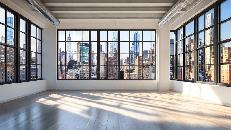 An Empty Loft Room with Large Windows and Urban View. Generative AI ...