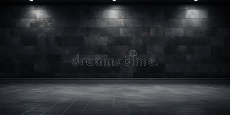 Empty Loft Studio with Black Brick Wall, Spotlights and Tile Floor ...