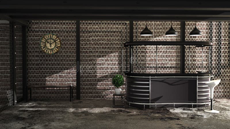 Empty Loft Style, Room Interior Design, Loft Style. 3D Rendering Stock ...