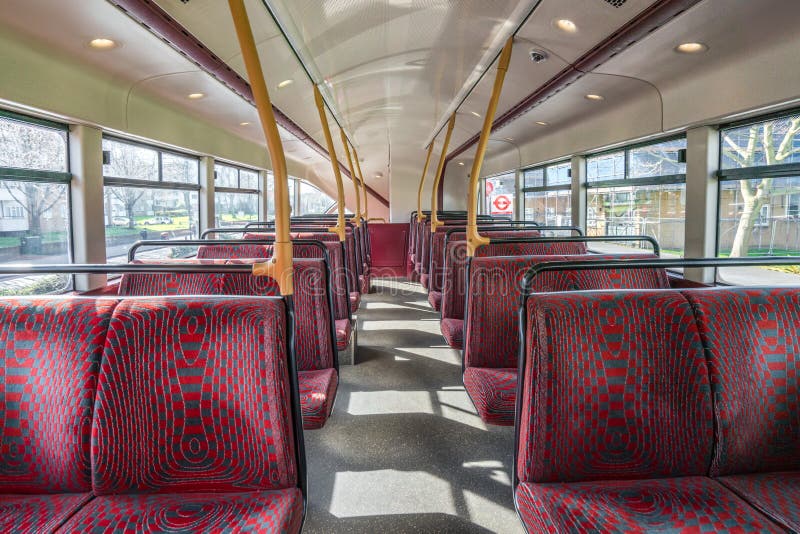 Empty London bus interior editorial photography. Image of exit - 92922717